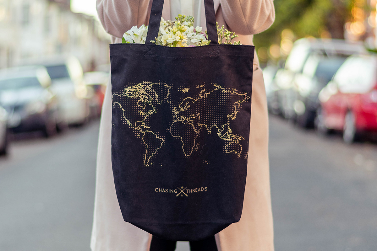 Stitch Tote Bag - Black Canvas Handles – Chasing Threads