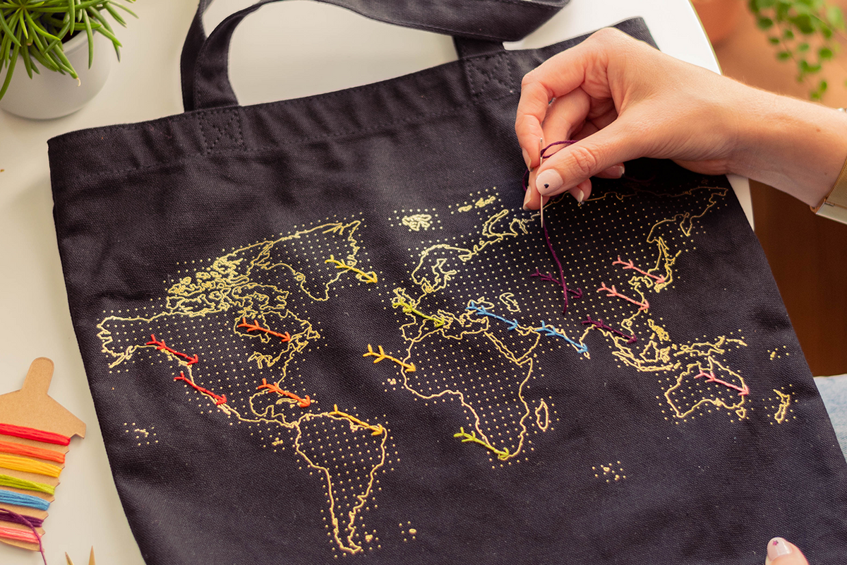 Stitch Tote Bag - Black Canvas Handles – Chasing Threads