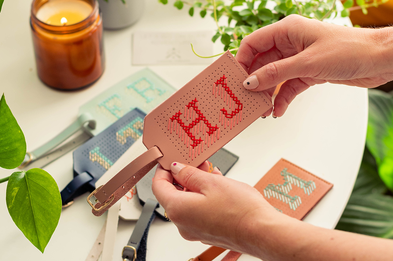 Stitch Your Own Design Luggage Tag - Pink Leather – Chasing Threads