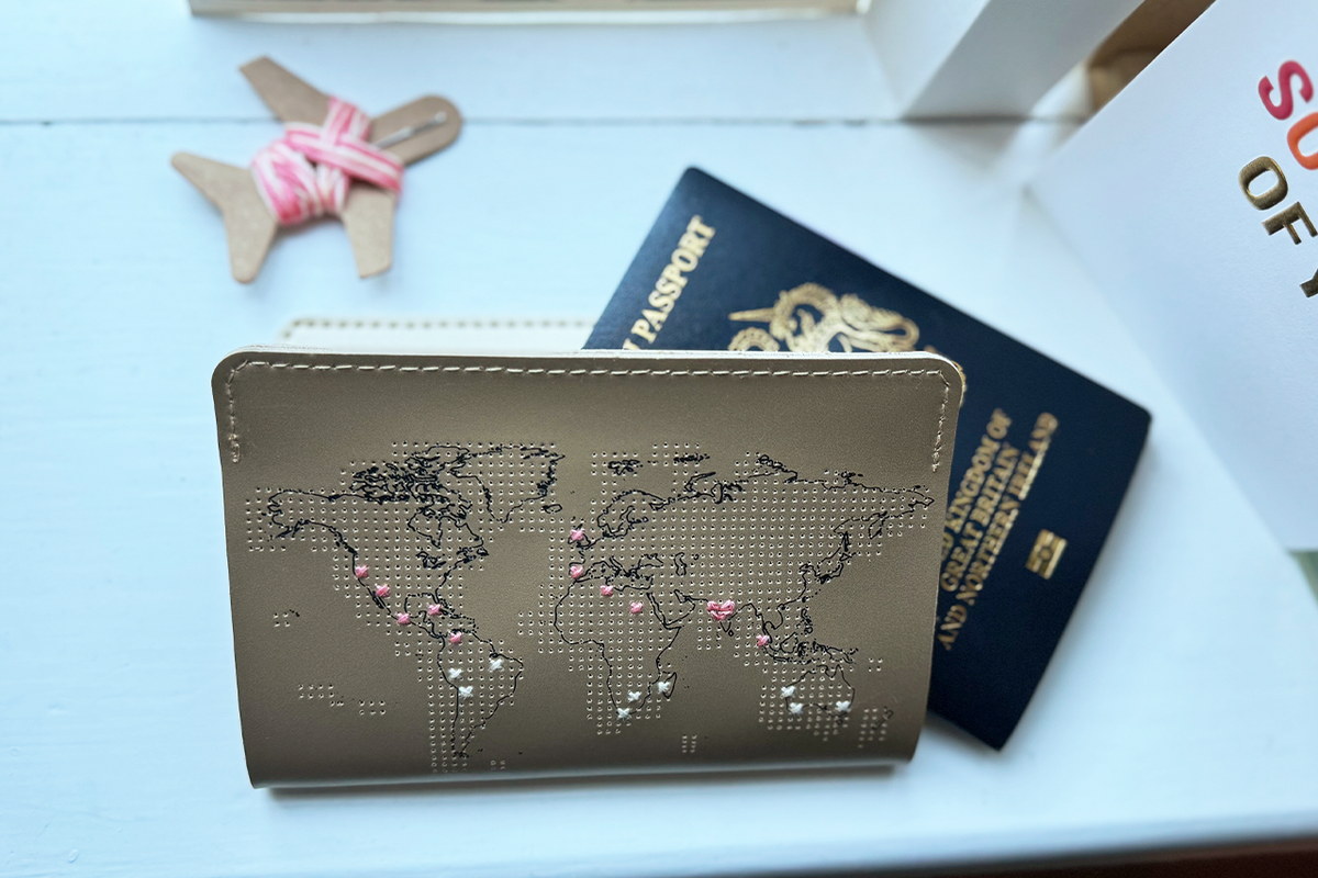 Stitch Your Travels Passport Cover - Gold (Vegan) – Chasing Threads
