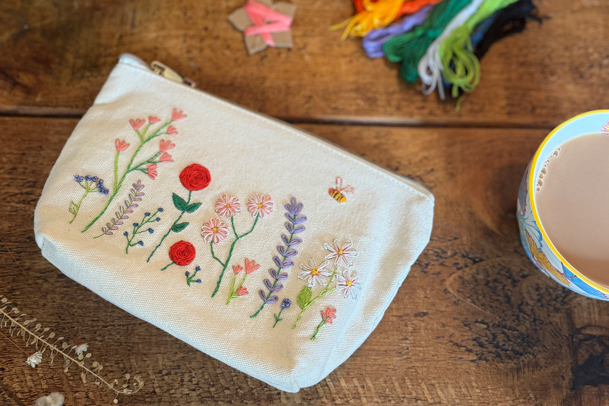Stitch Your Flowers Zip Pouch - Embroidery Kit – Chasing Threads