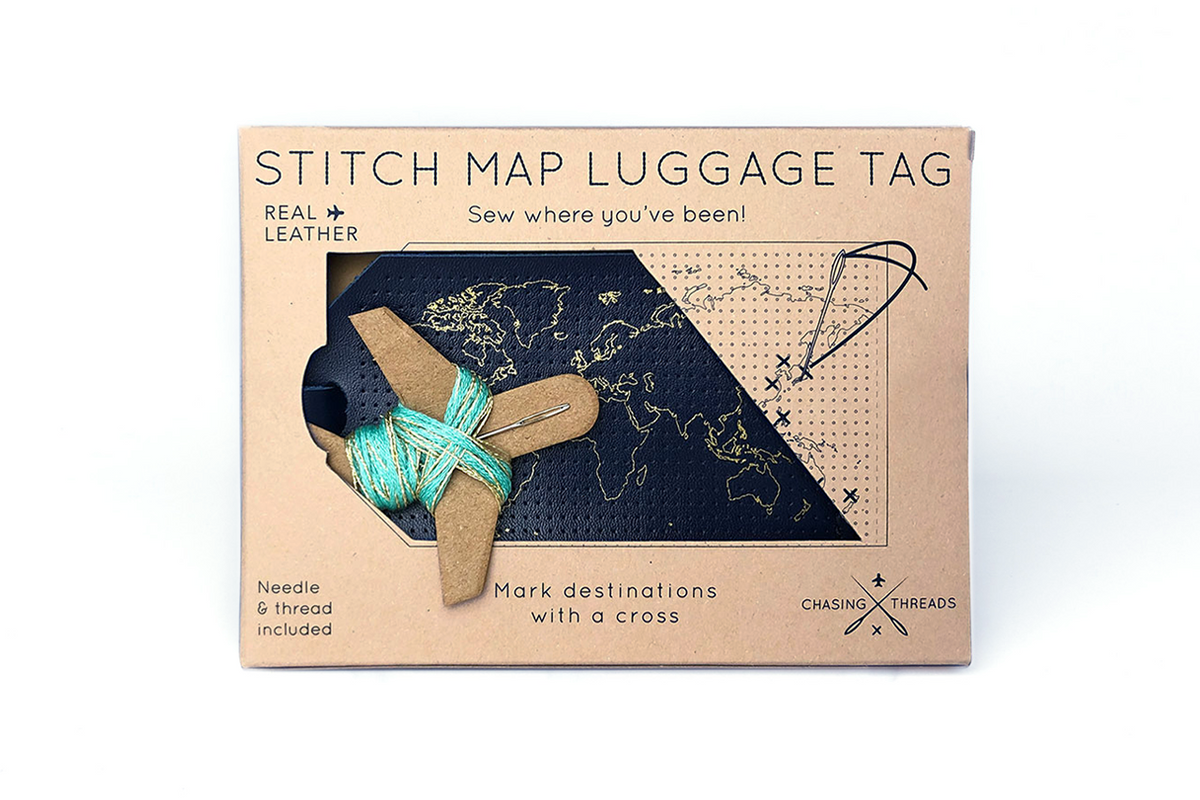 Stitch Where You've Been Navy Leather Luggage Tag – Chasing Threads